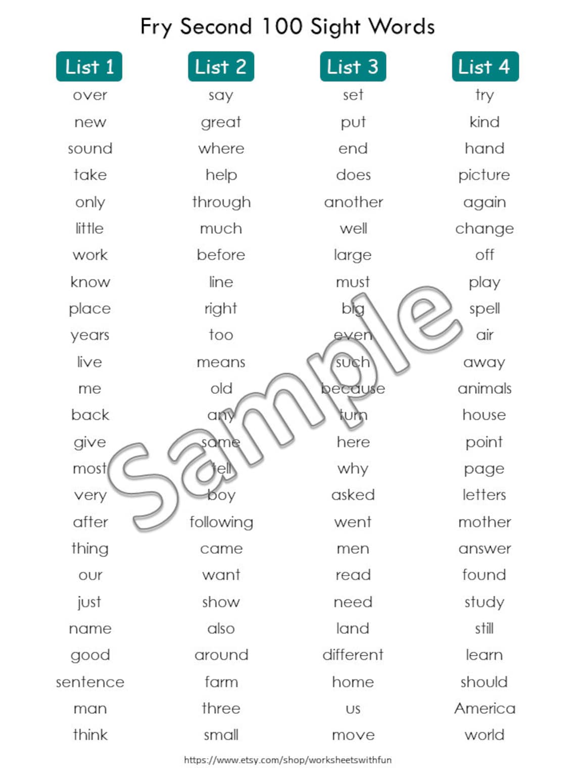 Fry Second Hundred Sight Words Flashcards: Homeschool Printable ...