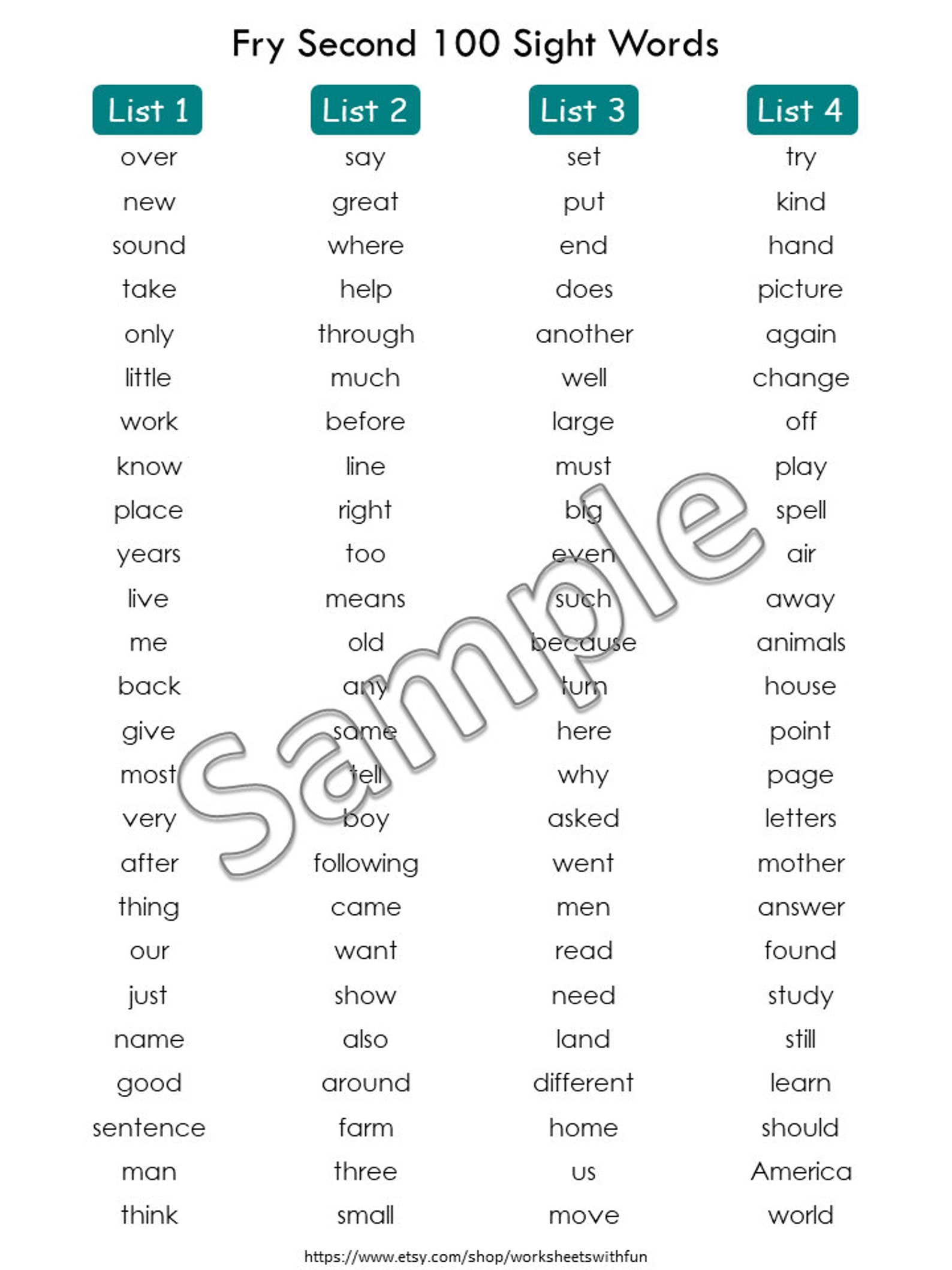 Fry Second Hundred Sight Words Flashcards: Homeschool Printable ...