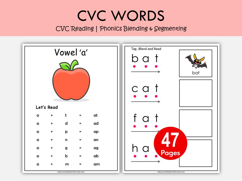 CVC Words Worksheets Printable | Phonics Blending & Segmenting ...