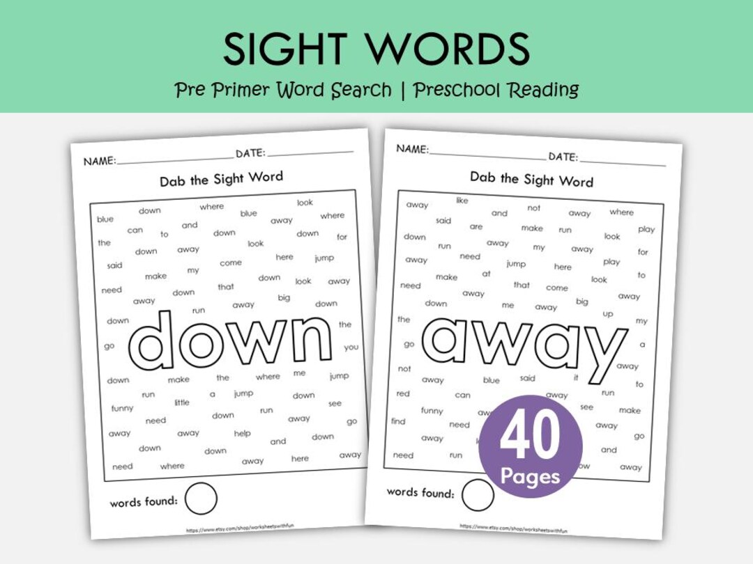 Pre Primer Sight Word Search Worksheets Printable, Dab/circle Sight ...