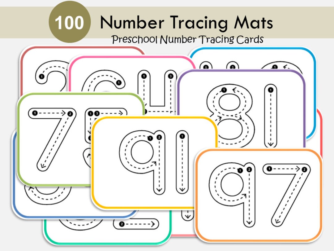 Number Tracing Cards Numbers 1-100 Flashcards Preschool Worksheets ...