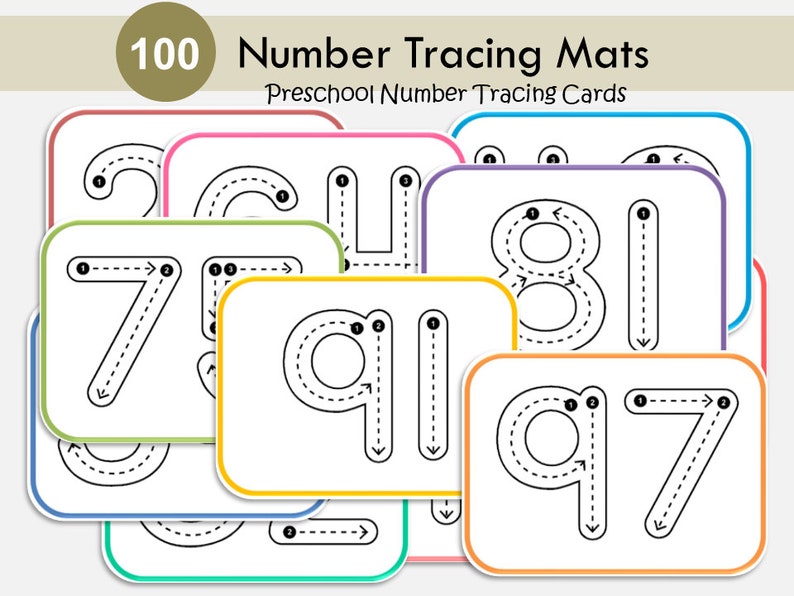 Number Tracing Flashcards 1-100: Preschool Printable Worksheets (PDF ...