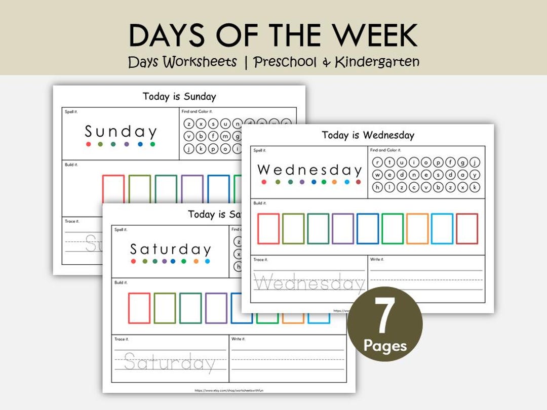 Days of the Week Worksheets Printable for Preschool & Kindergarten ...