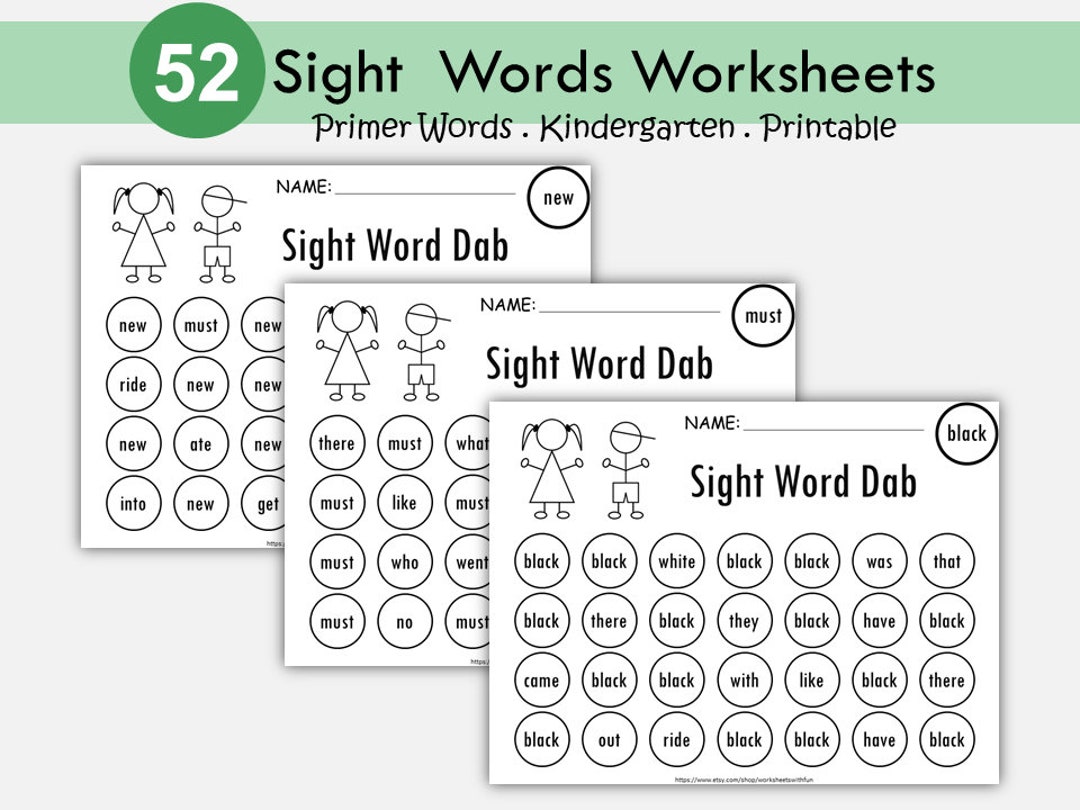 Sight Words Dab It Worksheets Printable - Kindergarten Activities - 52 ...