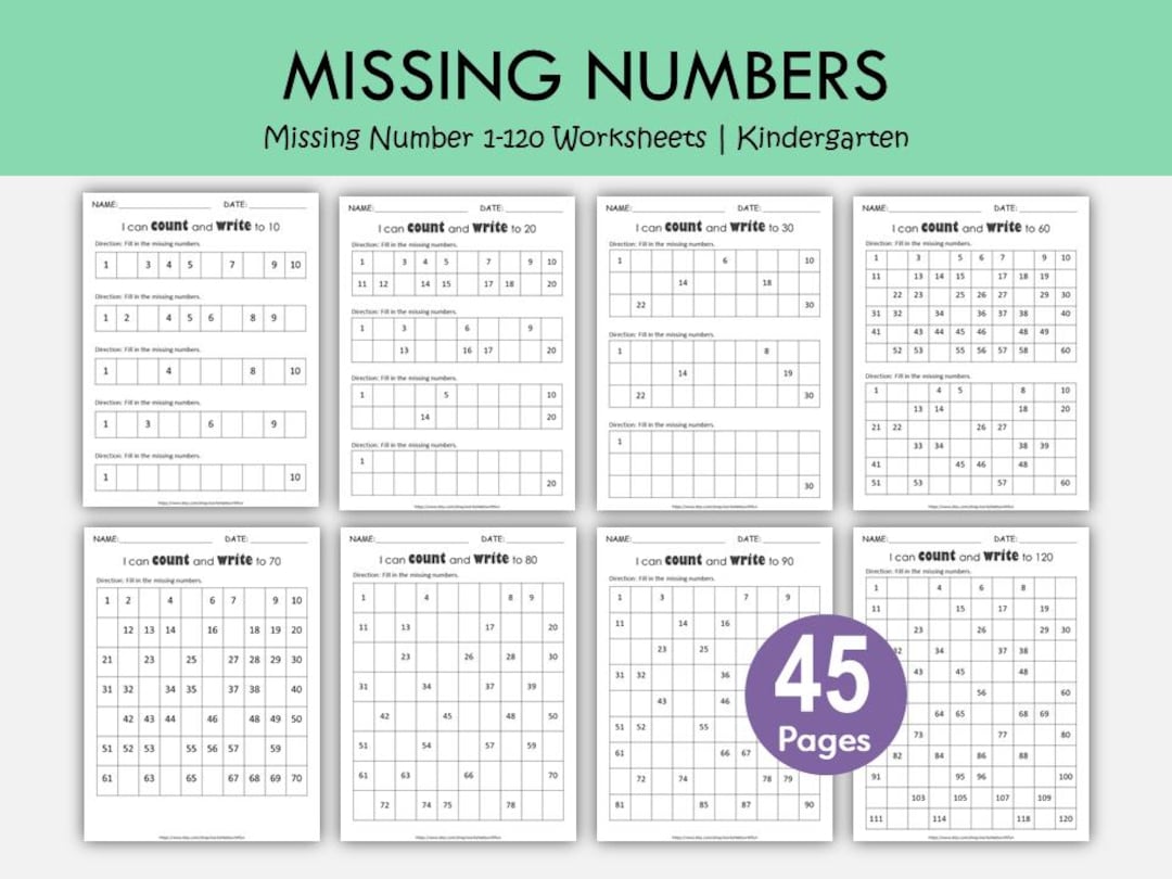 Missing Numbers 1-120 Worksheets Printable, Number Sequencing ...