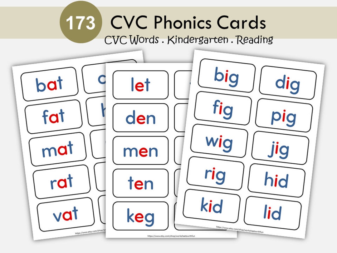 CVC Word Flashcards Printable, Phonics Flash Cards With Highlighted ...