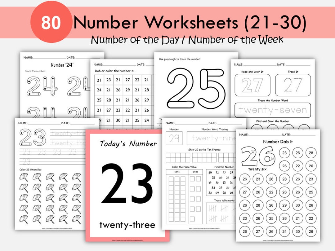 Numbers 21-30 Worksheets: Preschool Math Workbook (digital Download) - Etsy
