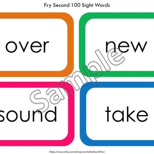 Sight Words Flash Cards Fry Second 100 Printable, Kids High Frequency ...