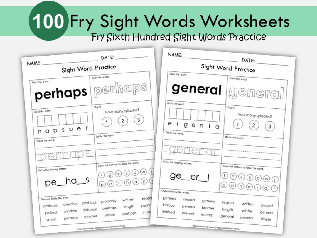 100 Printable Sight Words Worksheets, Fry Sixth Hundred, Sight Words ...