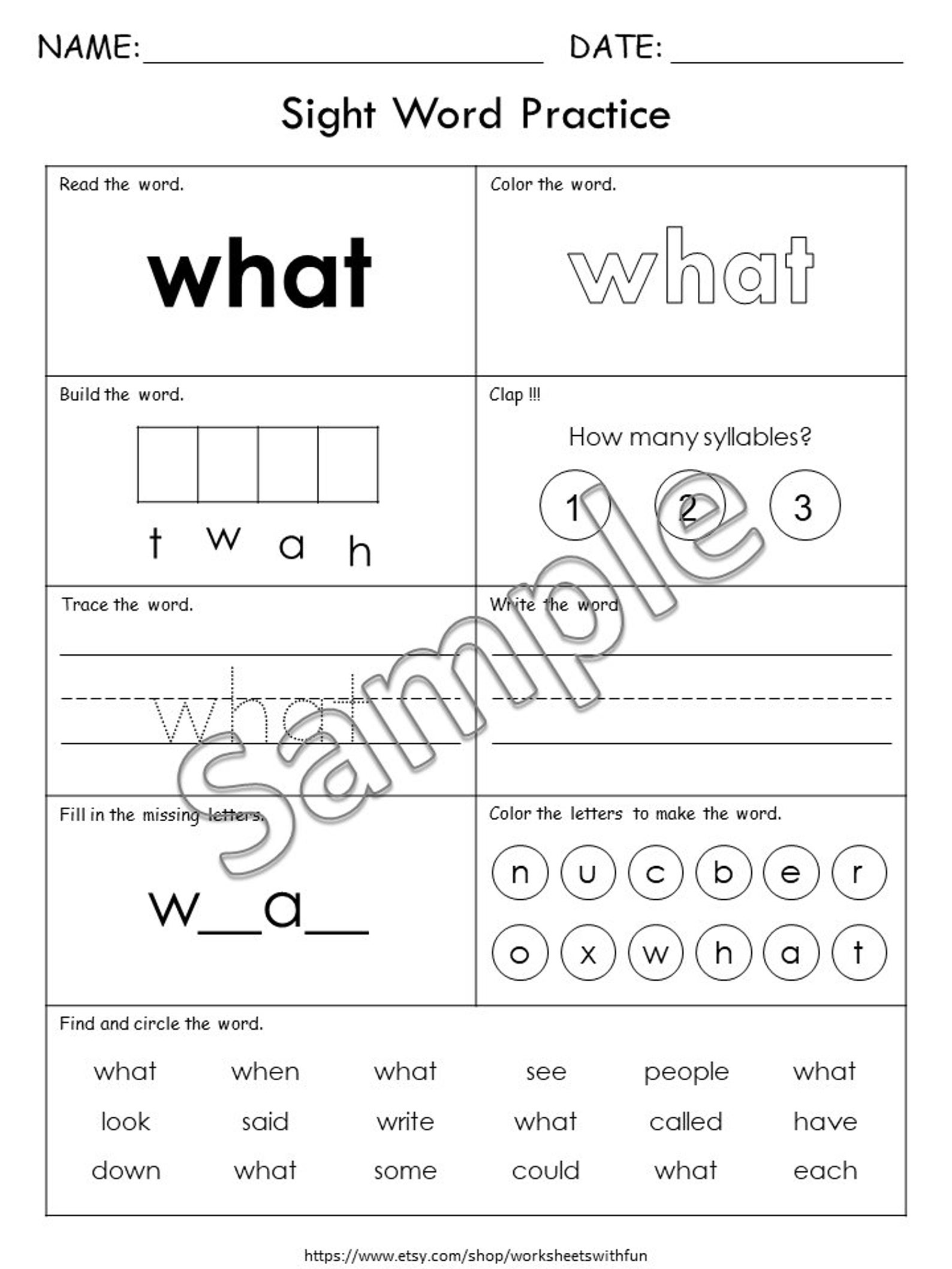 100 Printable Sight Words Worksheets for Kids | Fry First Hundred Sight ...