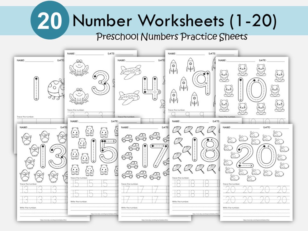 20 Number Tracing Worksheets, Prek Traceable Numbers, Preschool ...