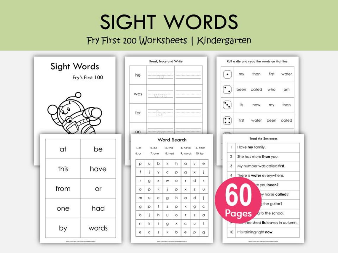 Fry First 100 Sight Words Worksheets Bundle | Read Trace Write ...