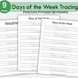 Days of the Week Tracing Worksheets for Toddler, Days of the Week Work ...