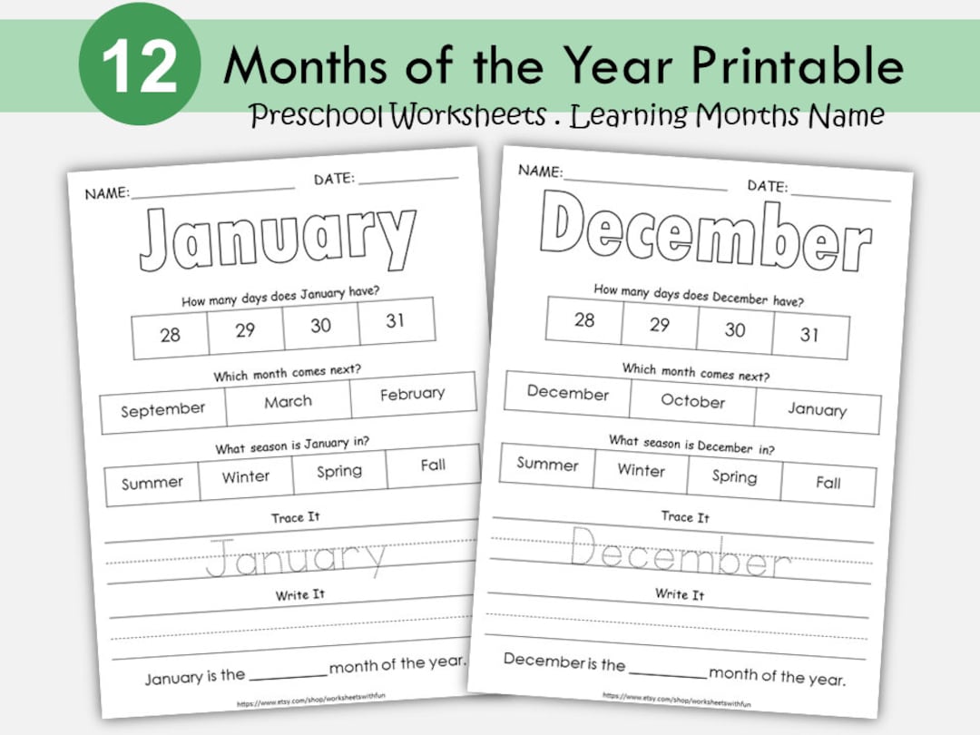 Months of the Year Worksheets Printable | Preschool & Kindergarten ...