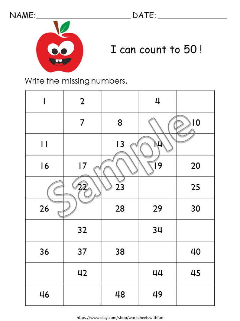 Missing Number Worksheets 1–50 | Preschool & Kindergarten Math ...