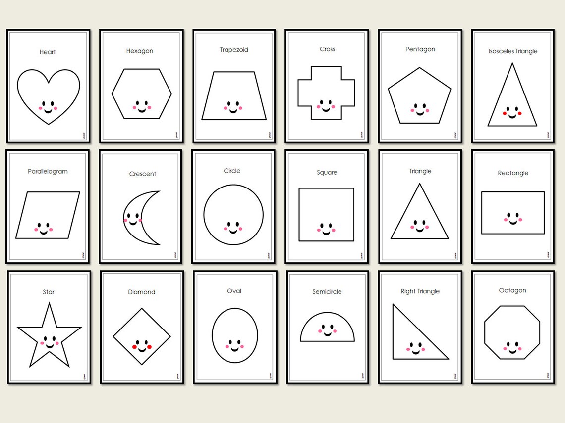 Shapes Flashcards Printable 72 Basic Shapes Flash Cards | Etsy