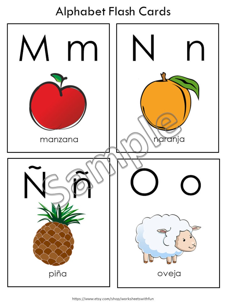 Spanish Alphabet Flashcards, ABC Learning Cards, Bilingual Toddler ...
