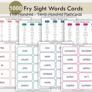 Sight Words Flashcards, Fry 1st to 10th Hundred, 1000 High Frequency ...