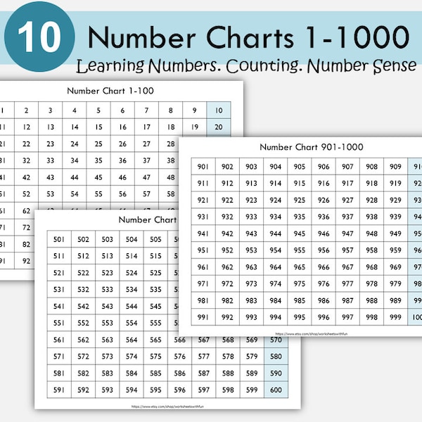 Number Chart 1 1000 - Etsy