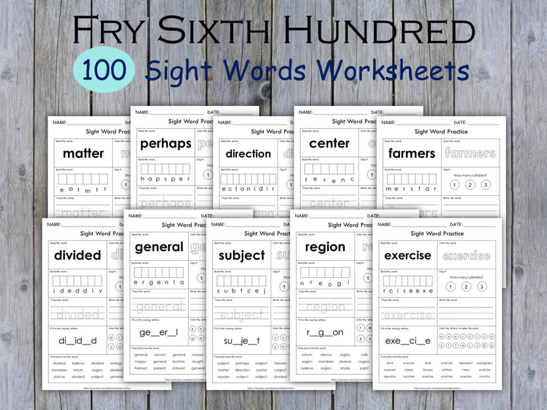 100 Printable Sight Words Worksheets, Fry Sixth Hundred Sight Word Work ...