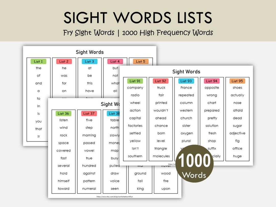 Fry Sight Words Printable | 1000 High Frequency Word Lists | Reading ...