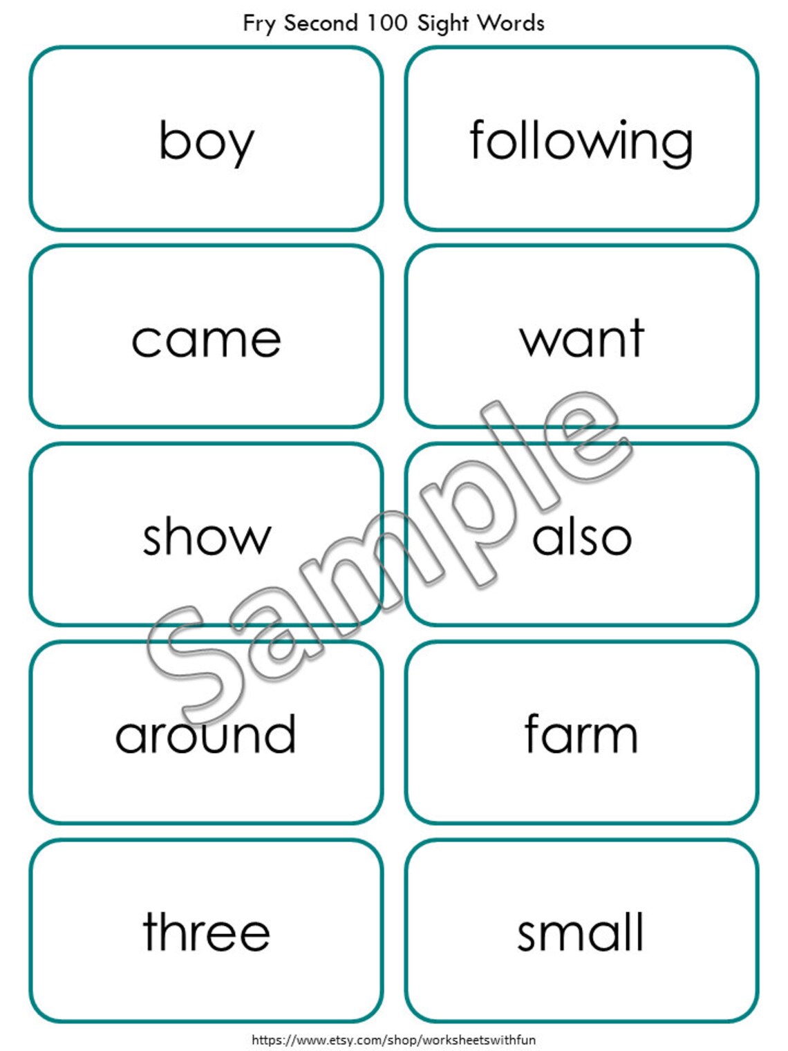 Fry Second Hundred Sight Words Flashcards: Homeschool Printable ...
