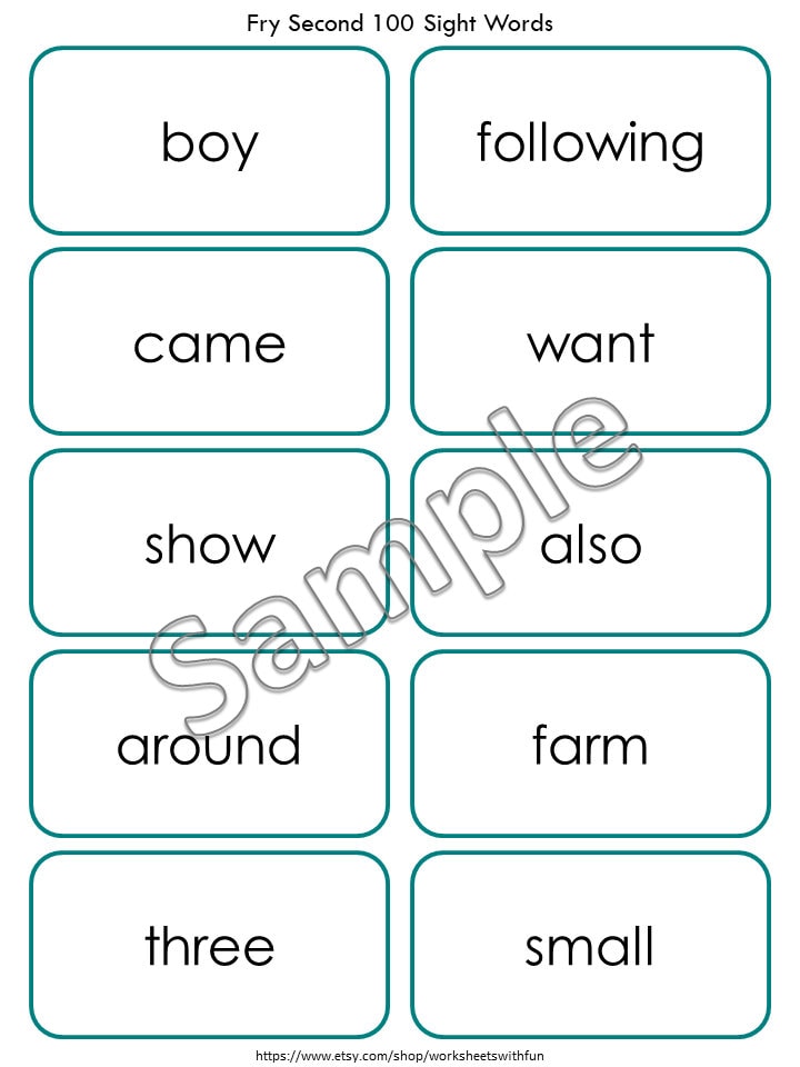 Fry Second Hundred Sight Words Flashcards: Homeschool Printable ...
