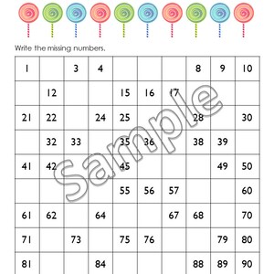 Missing Number Worksheets, Numbers 1 to 100, Preschool Printable ...