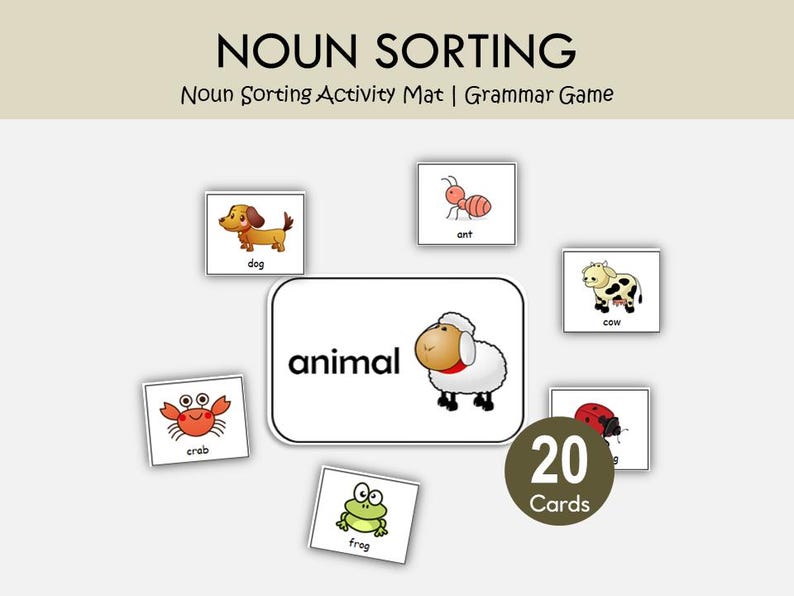 Noun Sorting Activity Mat Printable | Person Place Animal Thing ...