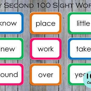 Sight Words Flash Cards Fry Second 100 Printable, Kids High Frequency ...