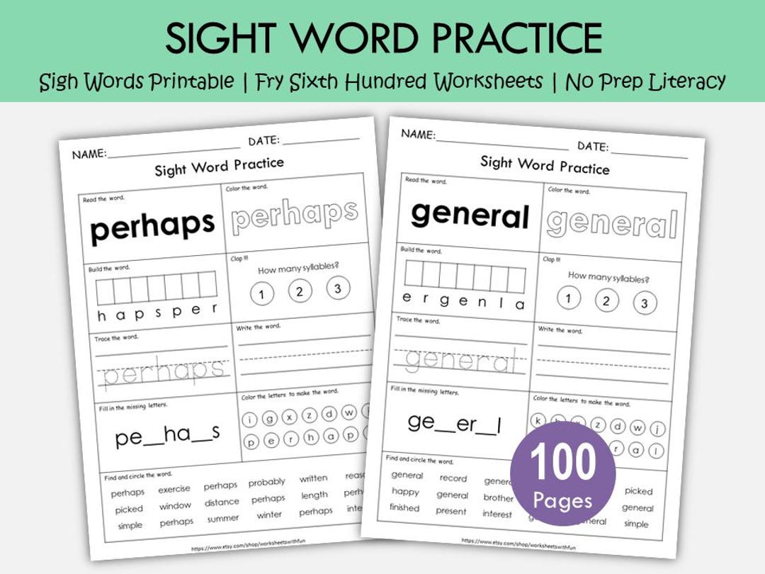 Fry Sixth Hundred Sight Words Worksheets | Read Trace Write Color Build ...