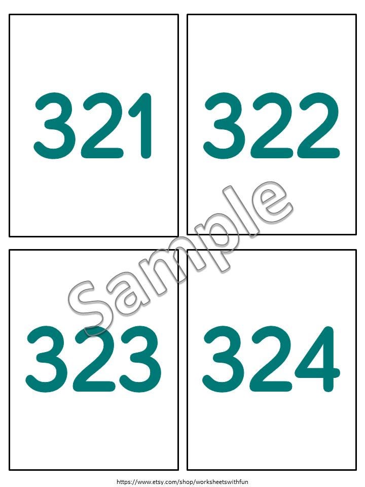 Number Flash Cards 301-400: Printable Learning for Toddlers (digital ...