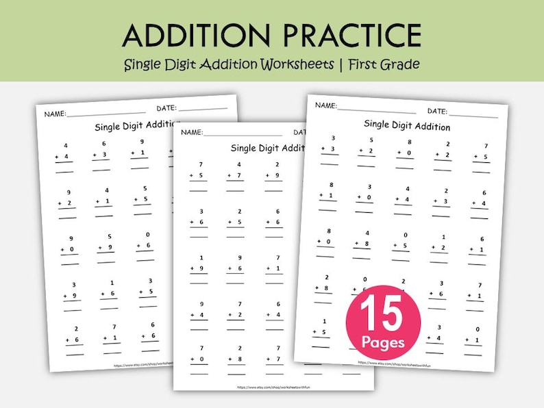 15 Single Digit Addition Worksheets Printable, Kindergarten Math ...