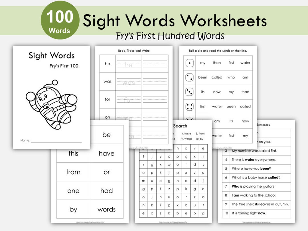 Fry First 100 Sight Words Worksheets Bundle | Read Trace Write ...