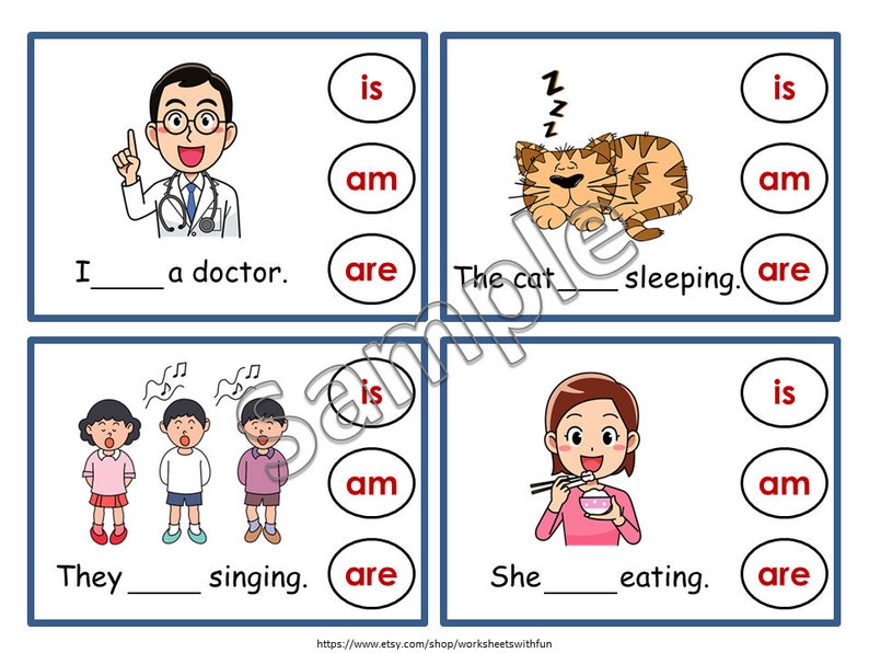 Linking Verb Clip Cards | to Be Verb Printable | is Am Are Task Cards ...