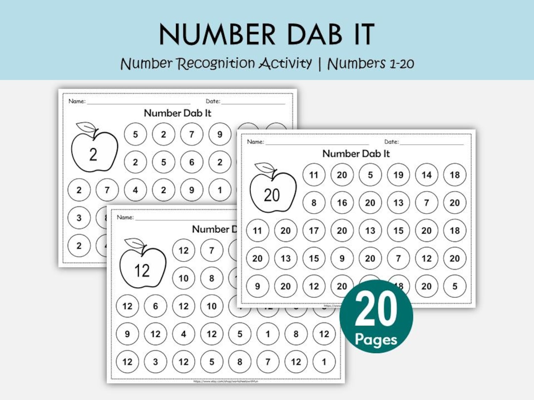 Number Dab It Worksheets 1-20, Number Recognition Activity, Preschool ...