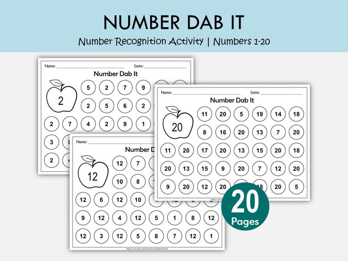 Number Dab It Worksheets 1-20, Number Recognition Activity, Preschool ...