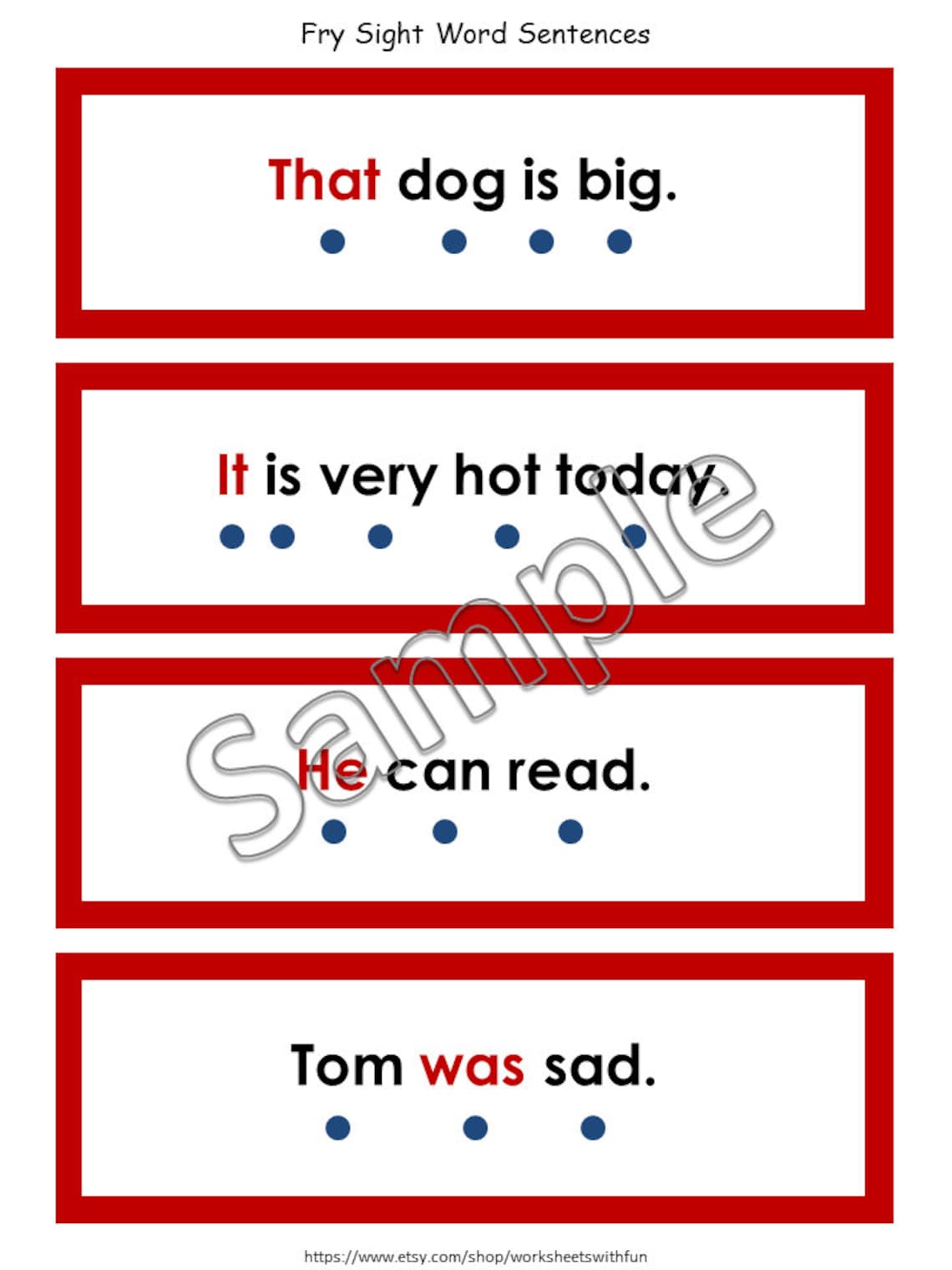 Fry Sight Words Sentence Strips: Kindergarten Reading (PDF Pattern) - Etsy