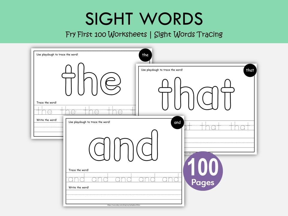 Fry First 100 Sight Words Worksheets Printable, Sight Word Tracing ...