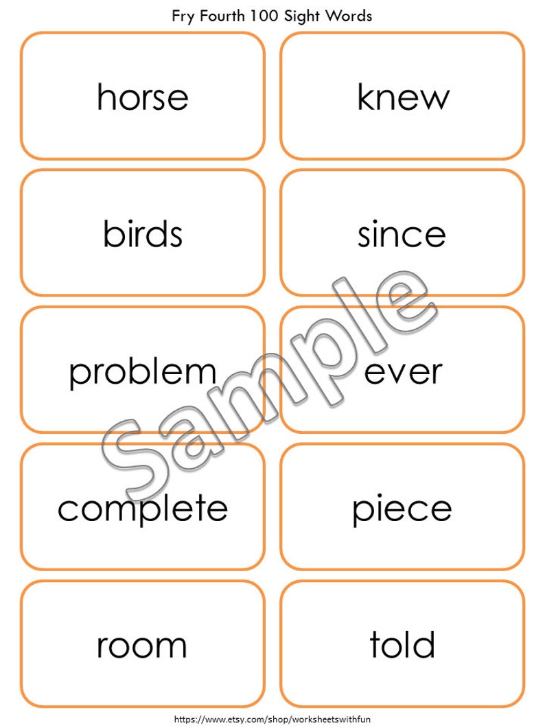 Fry Fourth 100 Sight Word Flashcards Printable (301-400) | High ...