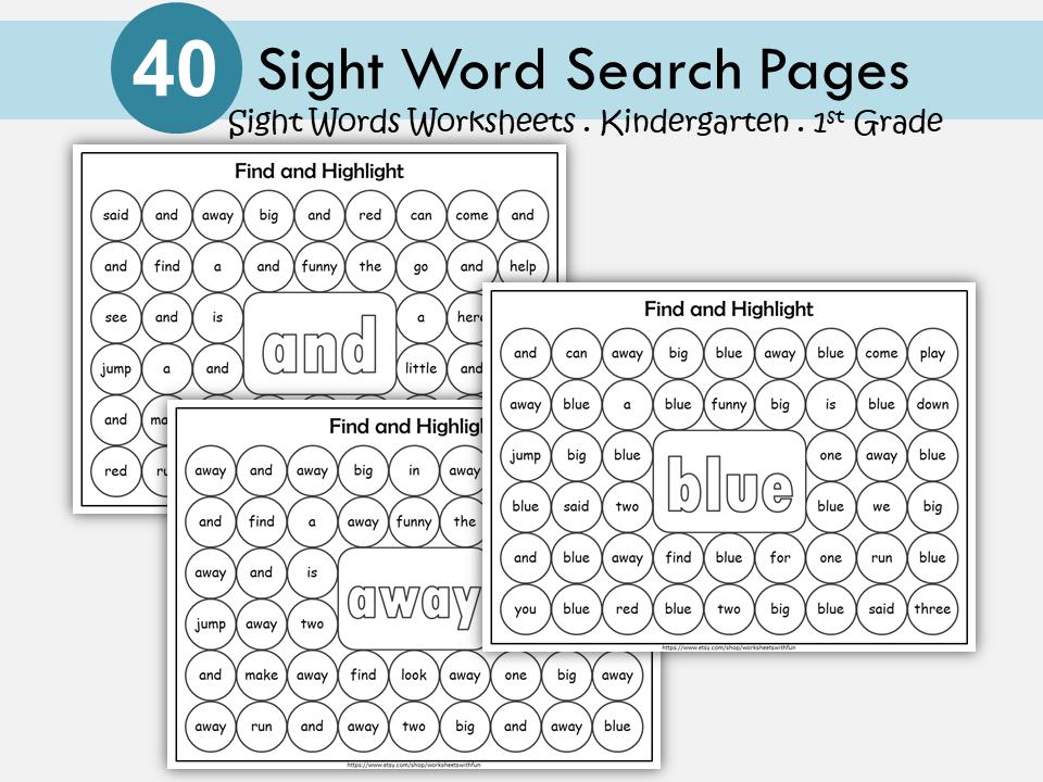 Dolch Pre Primer Sight Word Search Worksheets | Sight Word Dab It ...