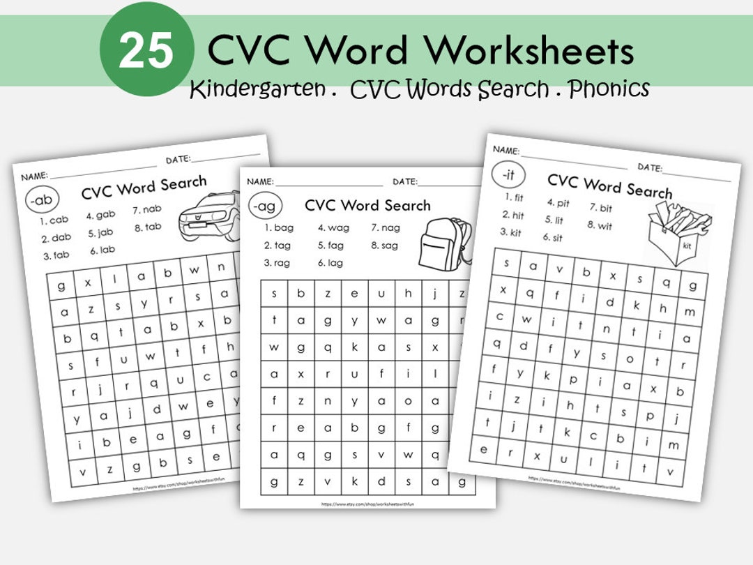 CVC Worksheets, CVC Words, CVC Objects, Words Search, Phonics Book, 3 ...