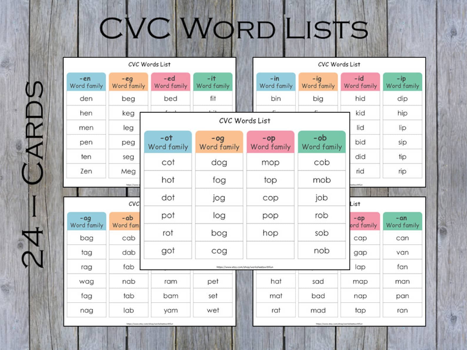 CVC Words List Printable Kindergarten Phonics Cards Learn to - Etsy UK