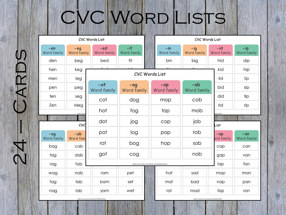 CVC Words List Printable Kindergarten Phonics Cards Learn to - Etsy UK