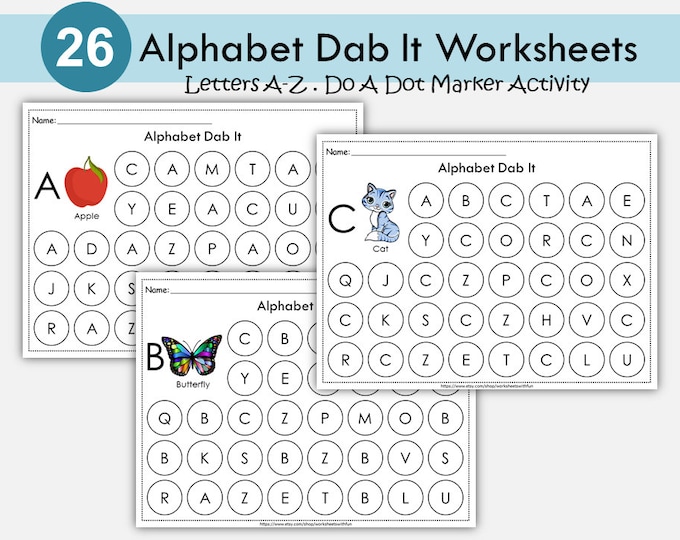 Uppercase Alphabet Dab and Dot | Alphabet Search | 26 Worksheet Pages ...