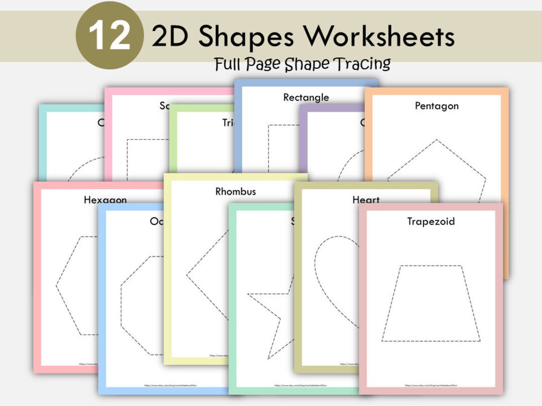 Shapes Tracing Cards, Preschool Full Page 2D Shapes Worksheets, Basic ...