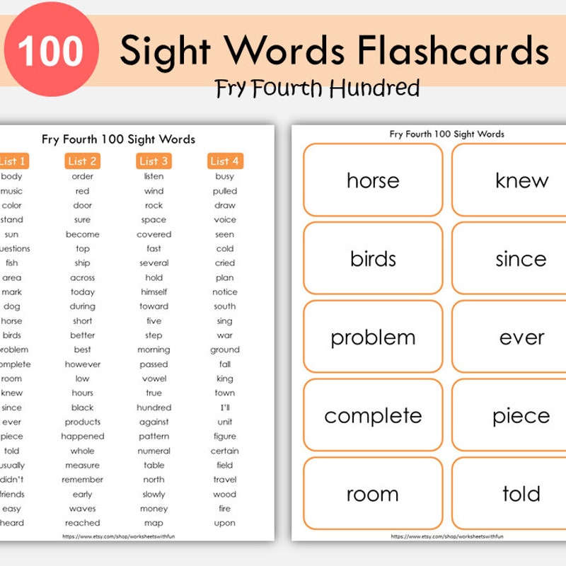 4th Grade Sight Words - Etsy
