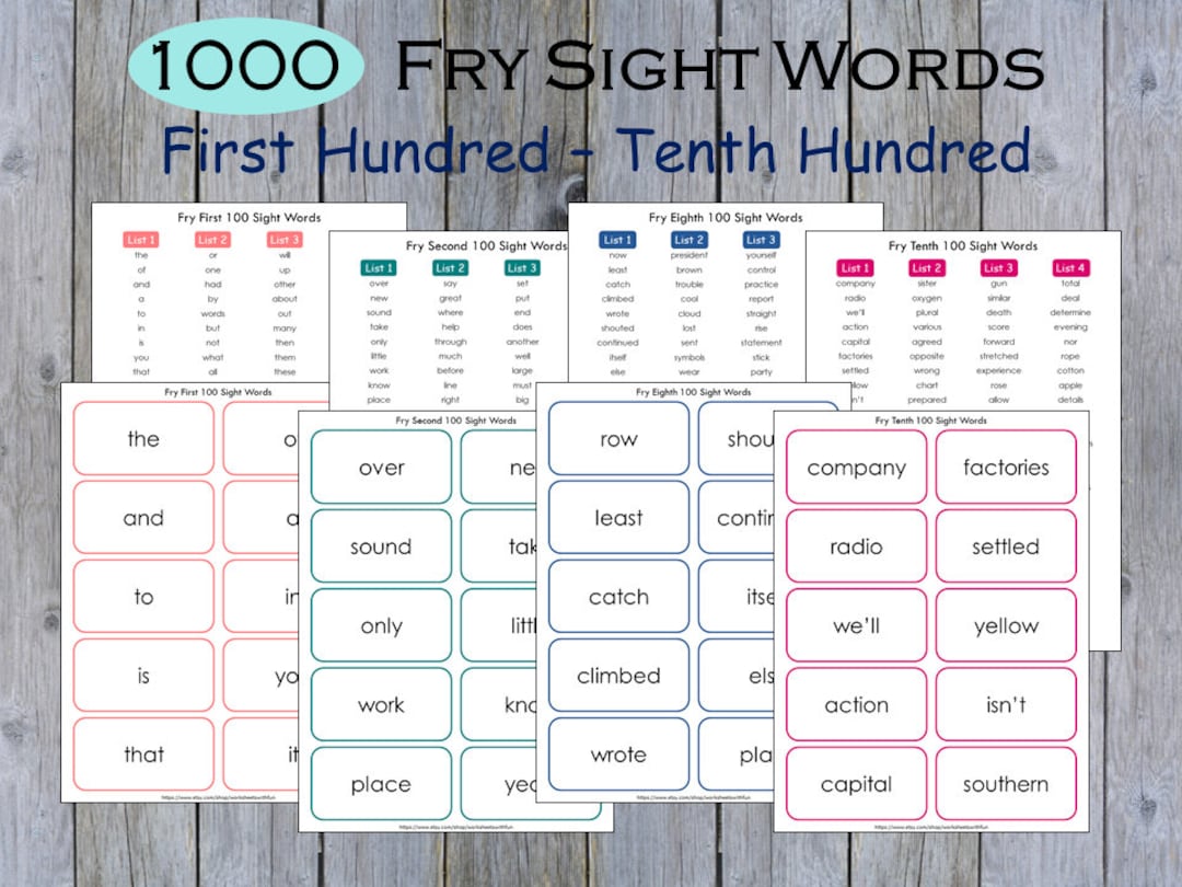 Sight Words Flashcards for Kindergarten, 1000 Printable Fry Sight Word ...