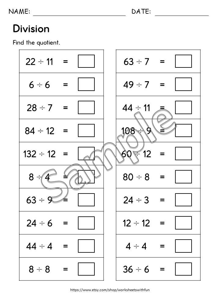 Division Math Drill Worksheets | Division Facts Practice | Timed Tests ...