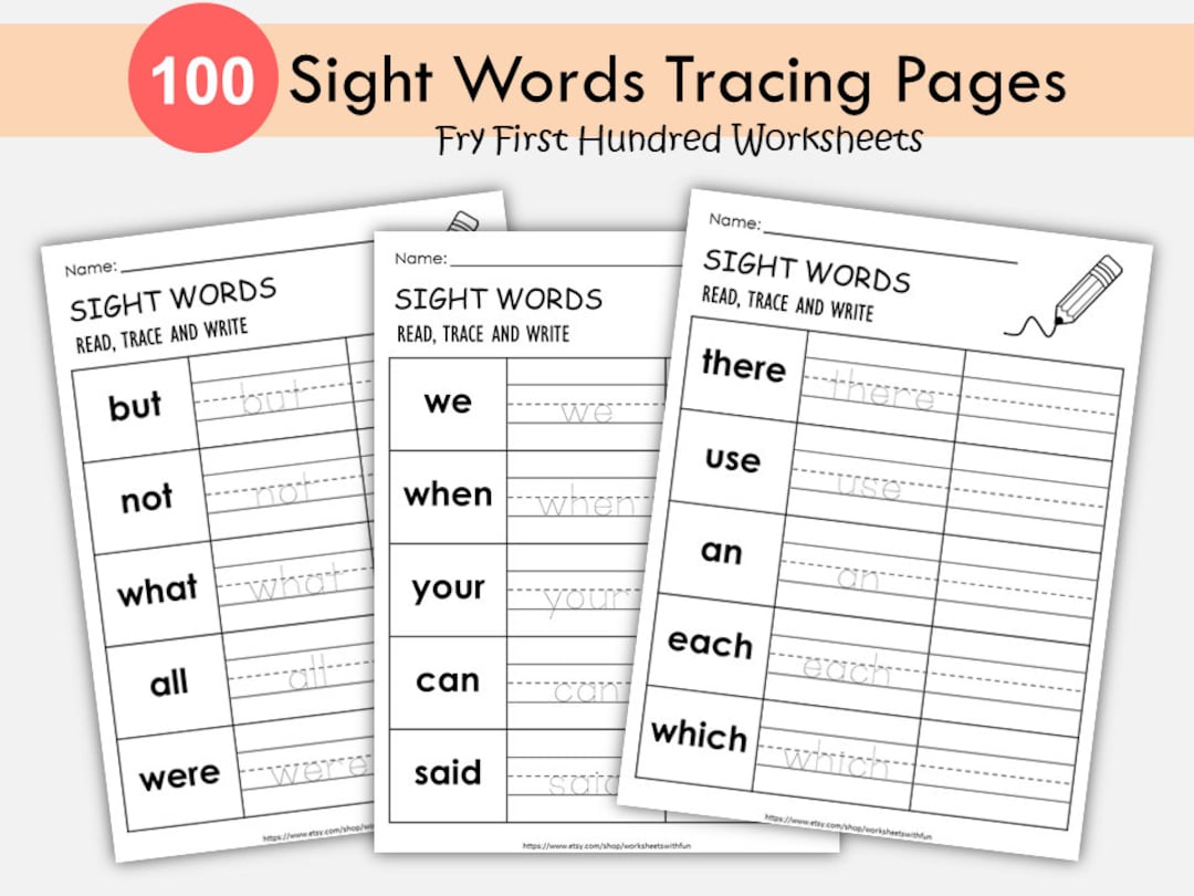 100 Printable Sight Words, Kindergarten Fry First 100 Sight Word ...